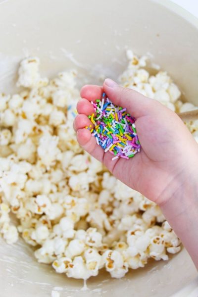 Marshmallow Popcorn Recipe With Sprinkles • Bake Me Some Sugar