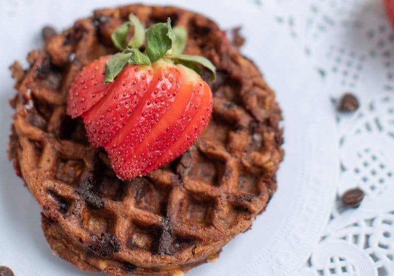 Keto Chocolate Chaffles With Strawberries Recipe • Bake Me Some Sugar