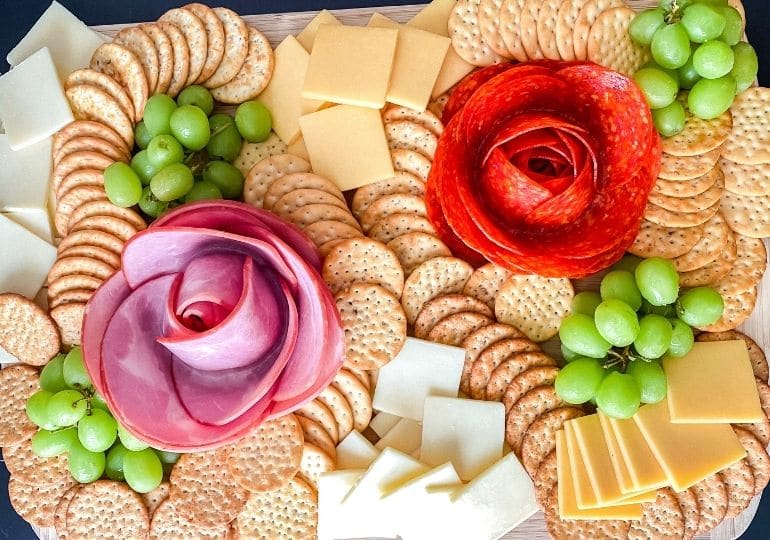 Charcuterie Board with Meat Roses (video) • Bake Me Some Sugar