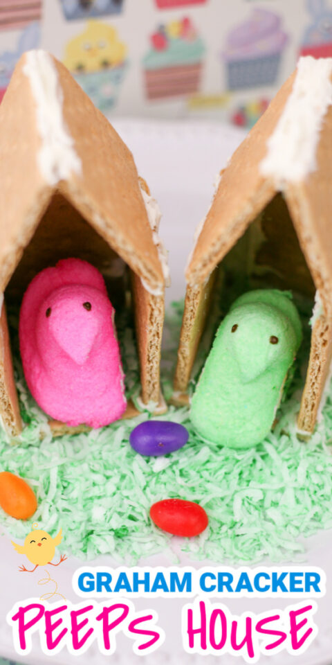 Easter Peeps House Made with Graham Crackers • Bake Me Some Sugar